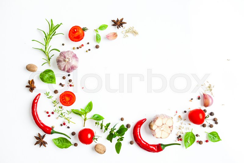 Spices and herbs as a border isolated ... | Stock image | Colourbox