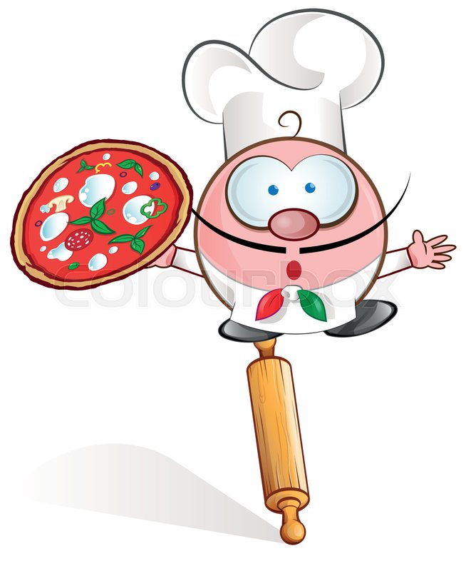 Fun pizza chef cartoon on rolling pin. ... | Stock vector | Colourbox