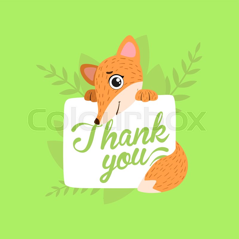 Cute Fox Holding Card with Thank You ... | Stock vector | Colourbox