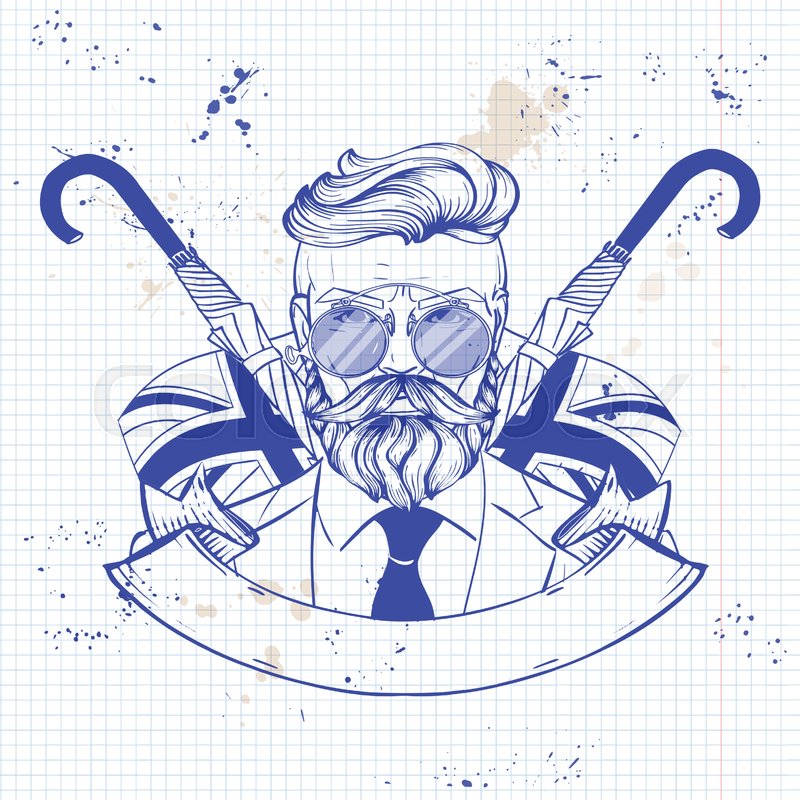 Hand drawn sketch, british man with ... | Stock vector | Colourbox