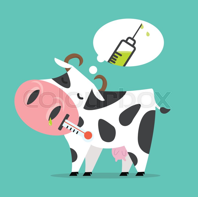 Sick cow Swine Flu a vaccination | Stock vector | Colourbox
