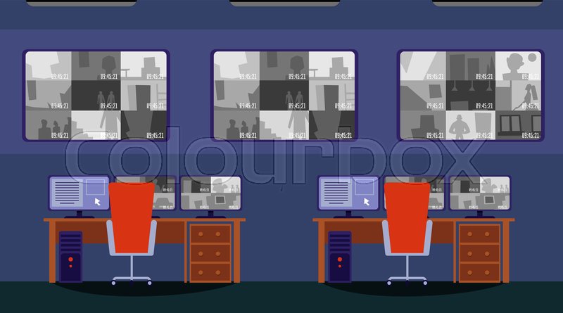 Empty security room interior with ... | Stock vector | Colourbox
