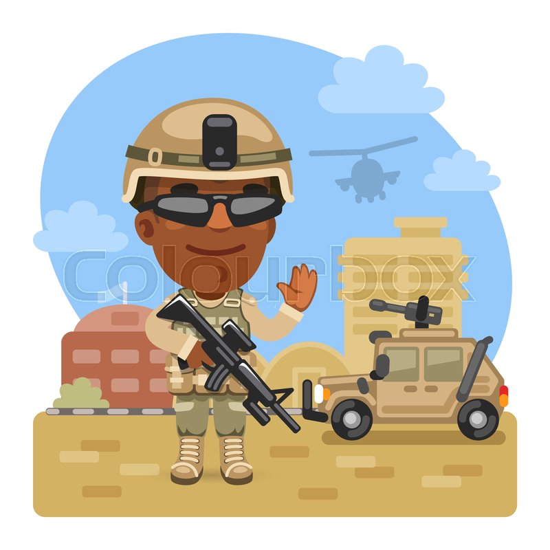 A cartoon soldier in full uniform ... | Stock vector | Colourbox