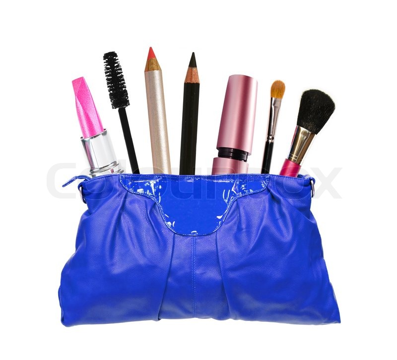 Beautiful blue makeup bag and cosmetics ... | Stock image | Colourbox