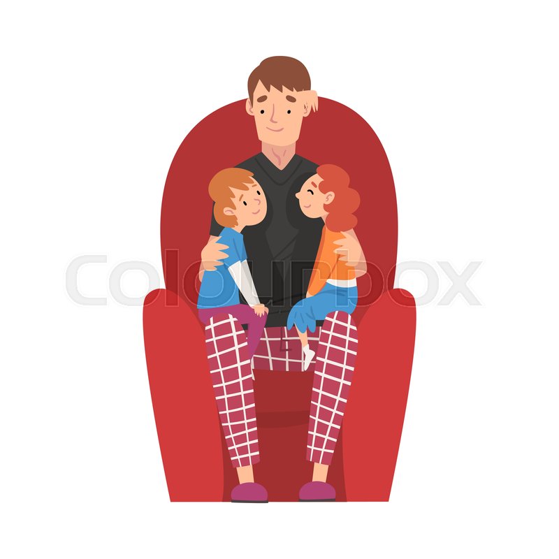 Dad Sitting on Armchair with Son and ... | Stock vector | Colourbox