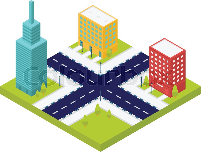 City intersection road icon. Isometric ... | Stock vector | Colourbox