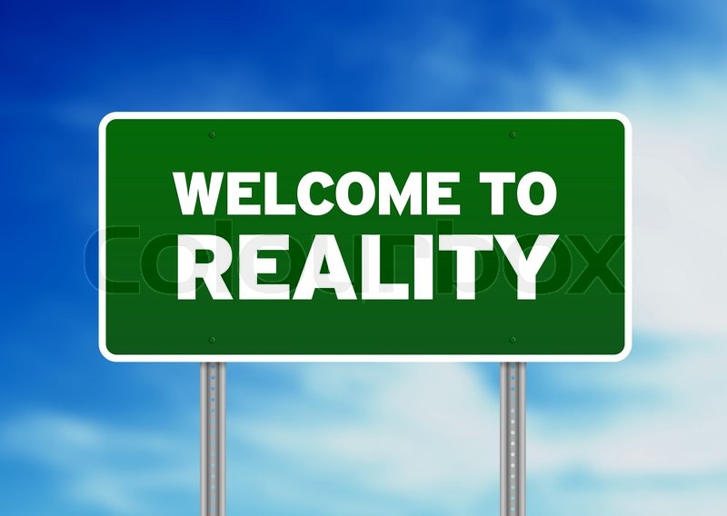 Green Road Sign - Welcome to Reality | Stock image | Colourbox