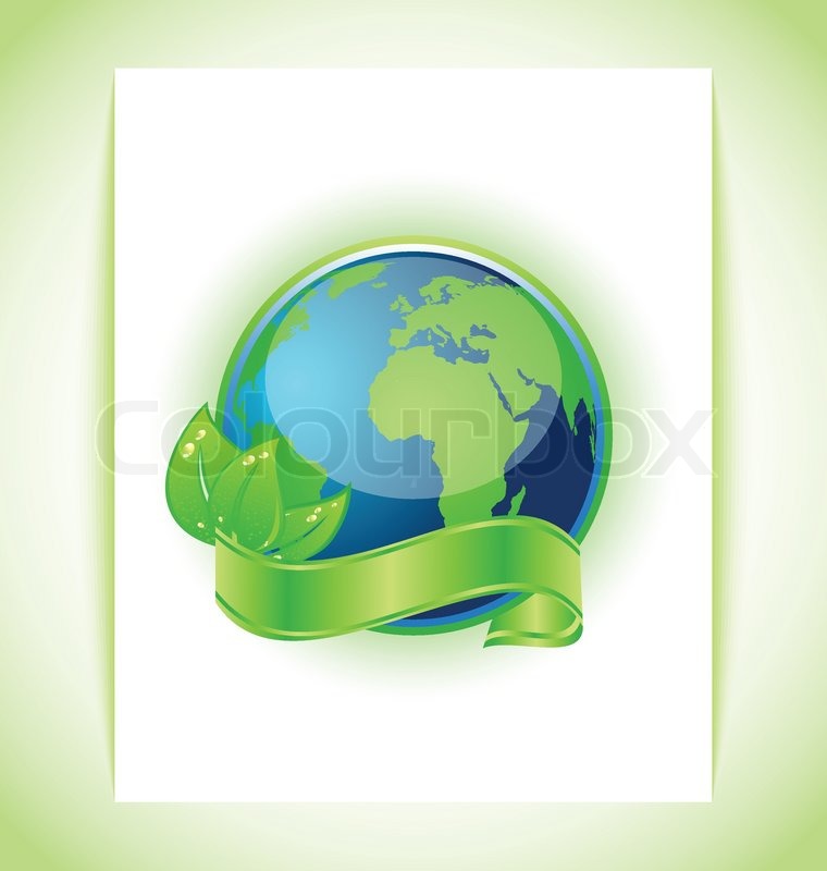 Green earth with leaves wrapped ribbon ... | Stock vector | Colourbox