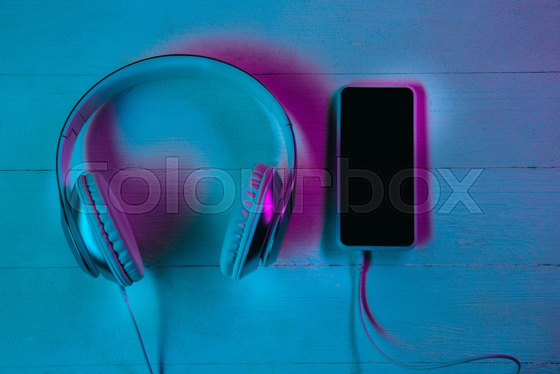 Top view of set of gadgets in purple ... | Stock image | Colourbox