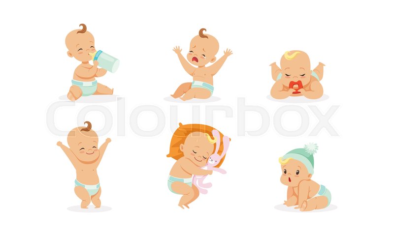 Babys daily routine. Drinking from a ... | Stock vector | Colourbox