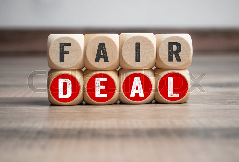 Cubes and dice with fair deal on wooden ... | Stock image | Colourbox