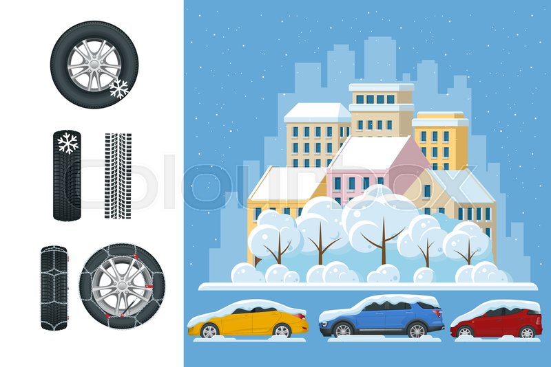 Slippery, ice, winter, snow road and ... | Stock vector | Colourbox