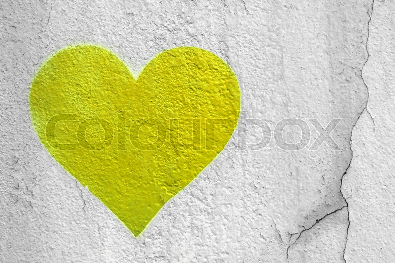 Yellow love heart hand drawn on grungy ... | Stock image | Colourbox