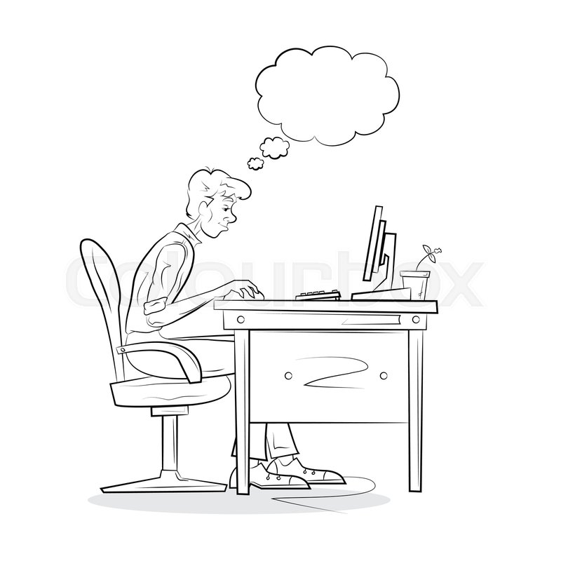 Man works on the computer. Hand drawn ... | Stock vector | Colourbox