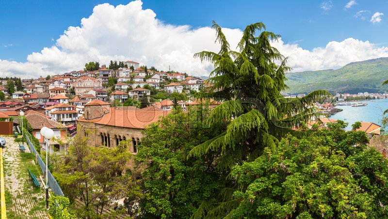 Panorama of Ohrid city and lake Ohrid ... | Stock image | Colourbox