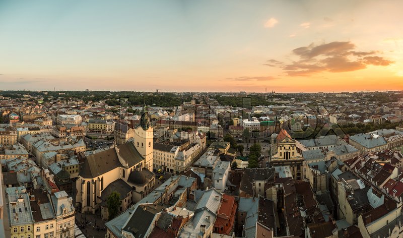 Panoramic view of Lviv in a beautiful ... | Stock image | Colourbox