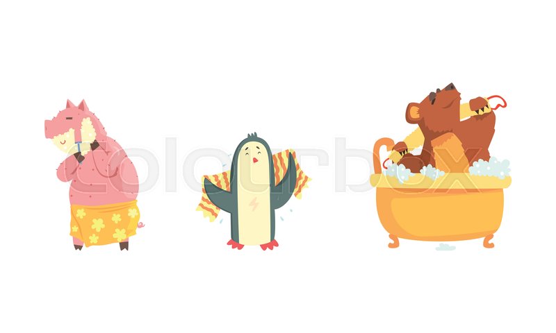 Cute Animals Bathing Vector Set. ... | Stock vector | Colourbox