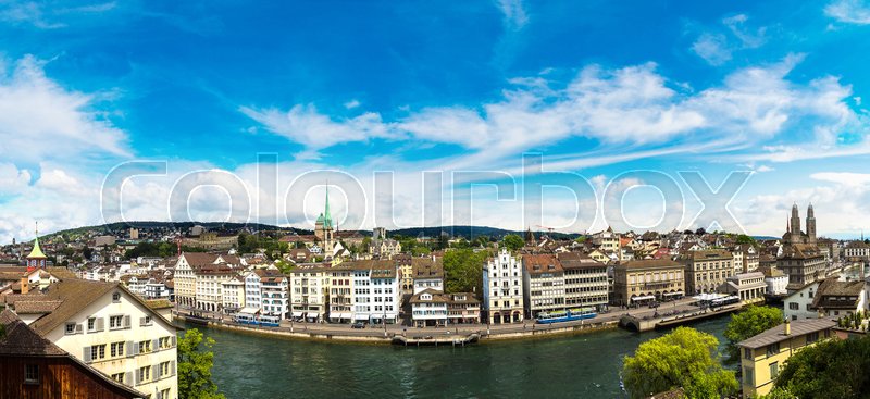 Panoramic aerial view of Zurich in a ... | Stock image | Colourbox