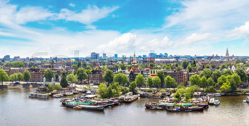 Panoramic aerial view of Amsterdam in a ... | Stock image | Colourbox