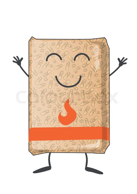 Bag of wood pellets mascot cartoon. ... | Stock vector | Colourbox