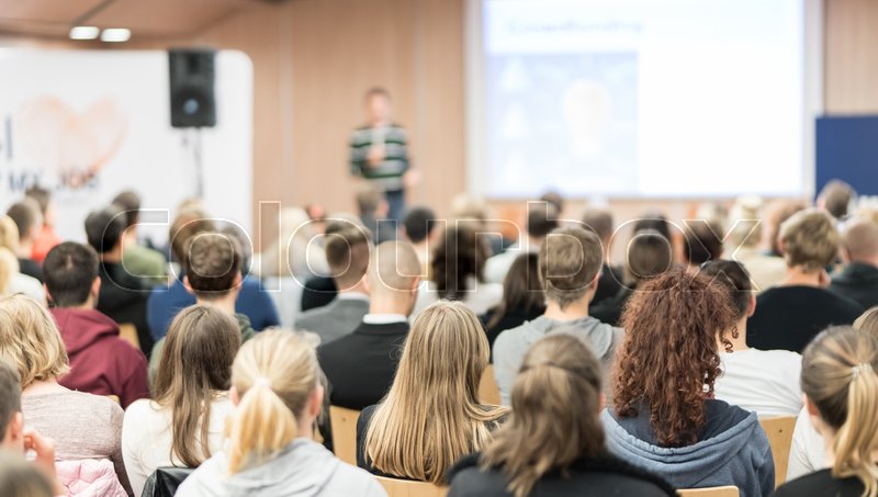 Speaker giving presentation in lecture ... | Stock image | Colourbox