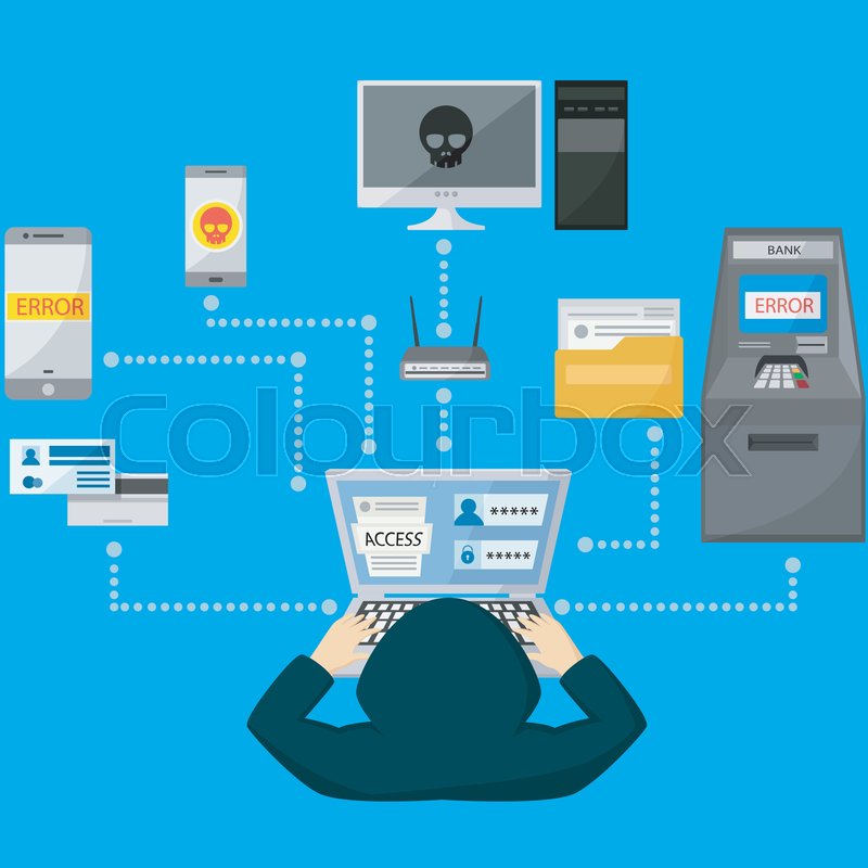 Illustration of Hacker sitting at ... | Stock vector | Colourbox