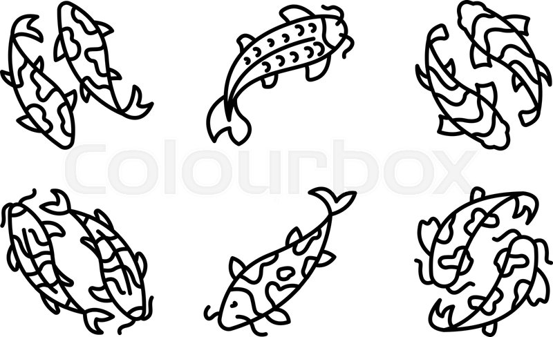 Koi carp icons set. Outline set of koi ... | Stock vector | Colourbox