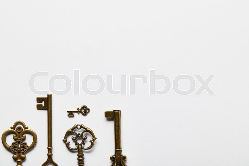 Top view of retro keys on white ... | Stock image | Colourbox