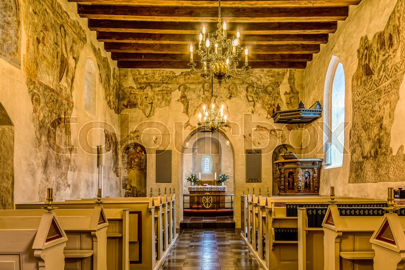 Interior of a medieval church with flat ... | Stock image | Colourbox
