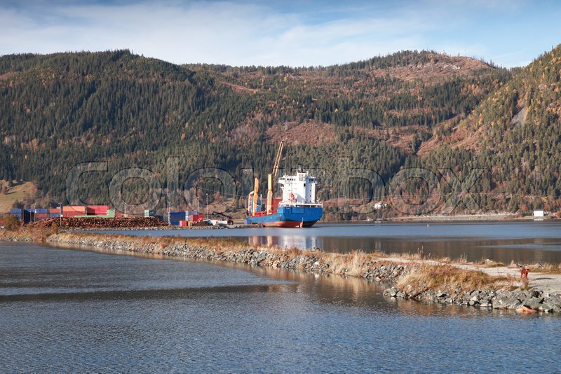 Orkanger port, container terminal, ... | Stock image | Colourbox