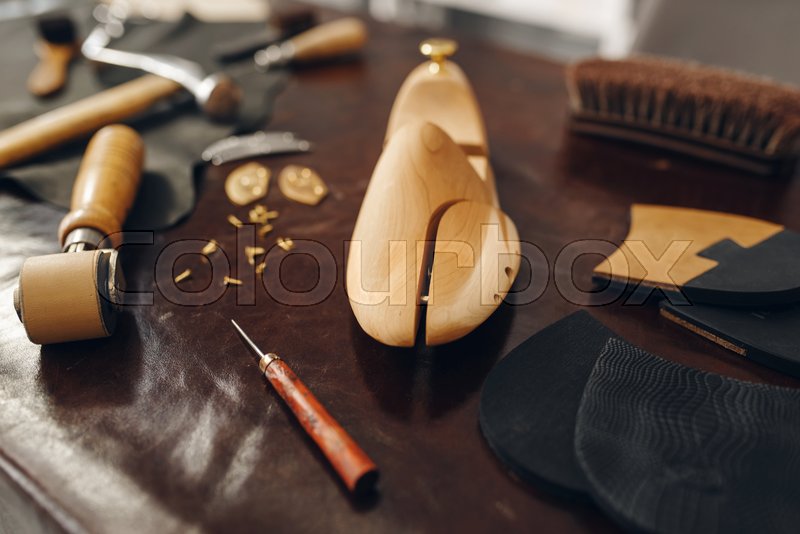 Shoemaker tools, footwear repair ... | Stock image | Colourbox