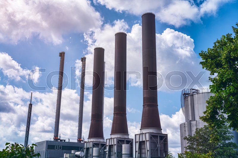 Three large chimneys of a power plant ... | Stock image | Colourbox