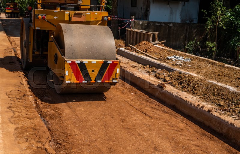 Road rollers working on the new roads ... | Stock image | Colourbox