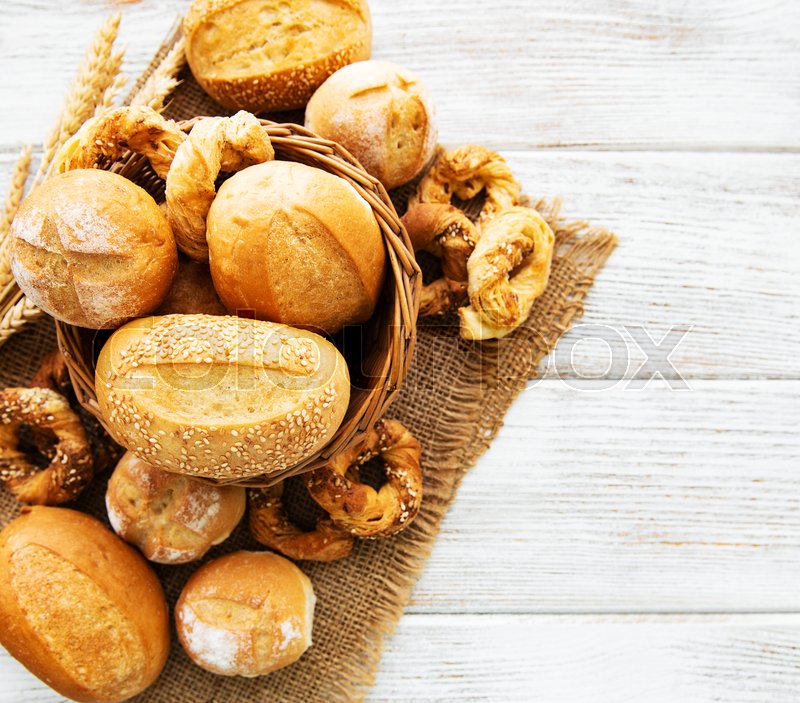 Assortment of baked bread on white ... | Stock image | Colourbox