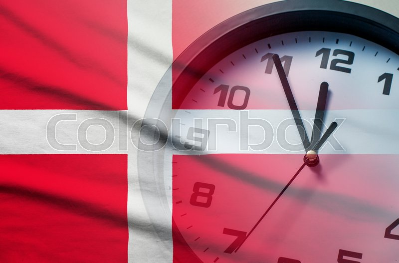 Denmark flag with dial of a clock ... | Stock image | Colourbox