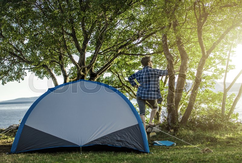 Woman in Her 60s on a Camping. Enjoying ... | Stock image | Colourbox