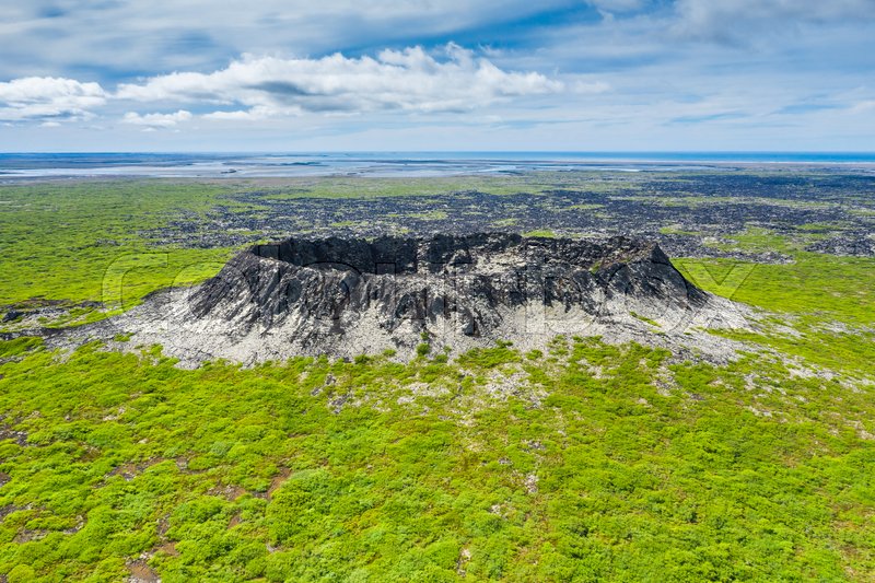 Aerial drone view of Crater Eldborg in ... | Stock image | Colourbox