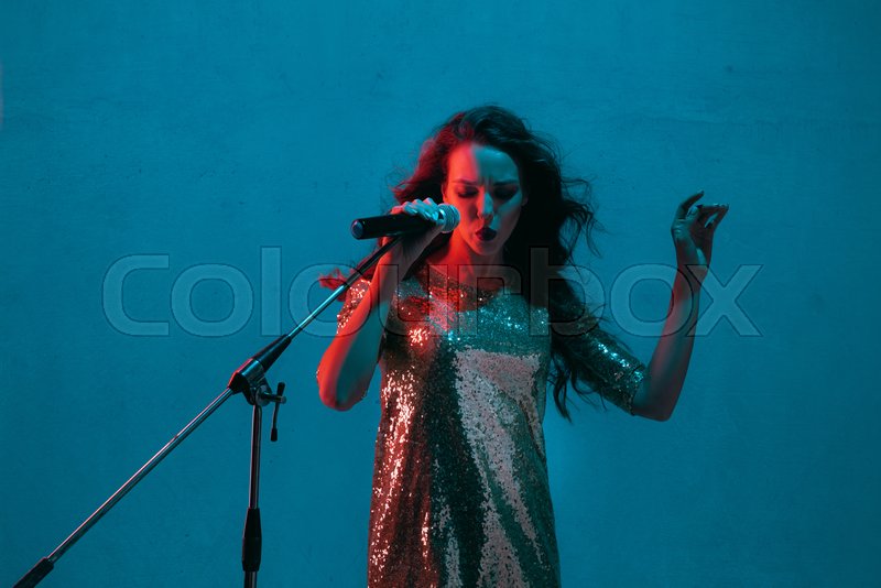 Caucasian female singer portrait ... | Stock image | Colourbox