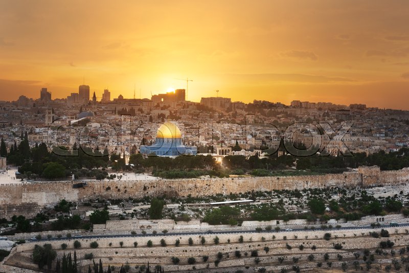 View to Jerusalem old city at sunset. ... | Stock image | Colourbox