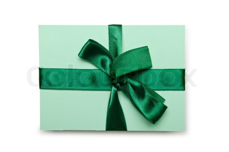Envelope with colourful ribbon on white | Stock image | Colourbox
