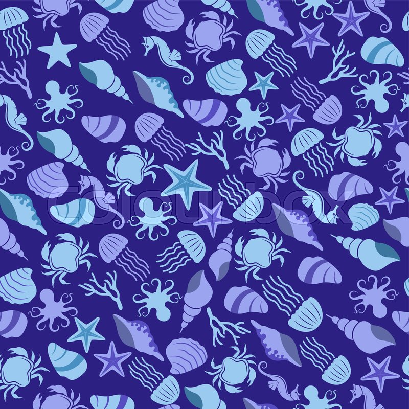 Sea life seamless pattern with sea ... | Stock vector | Colourbox