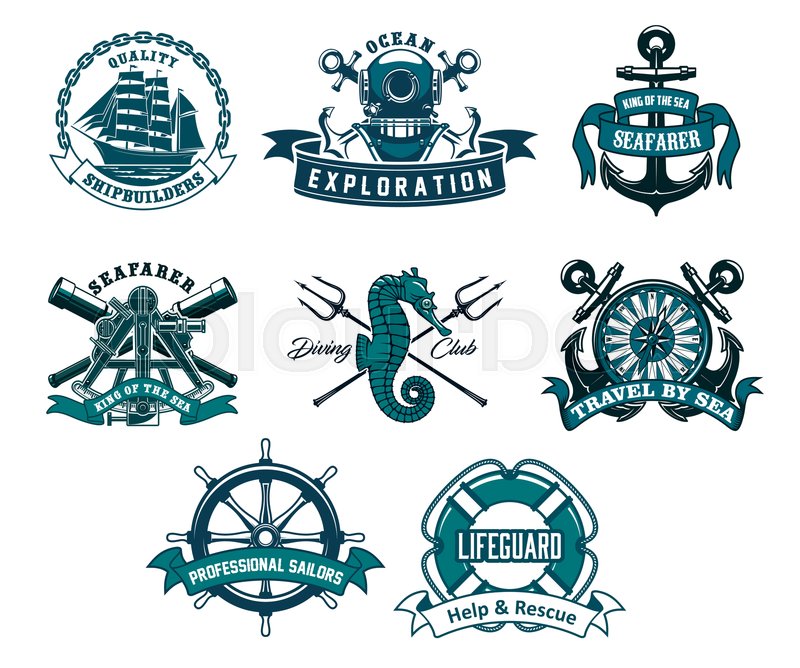 Heraldic ship anchor and helm vector ... | Stock vector | Colourbox