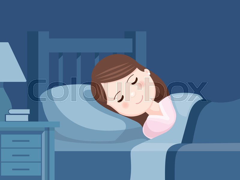 Cute girl sleeping in bed. Bedroom at ... | Stock vector | Colourbox
