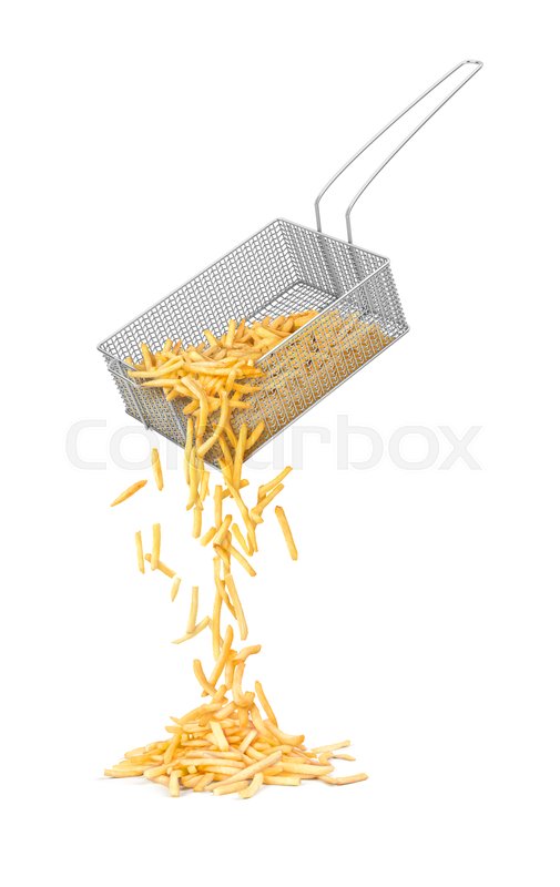 RW French fries spill out of the basket ... | Stock image | Colourbox
