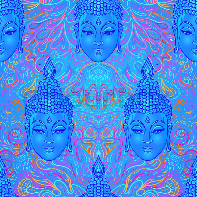 Sitting Buddha over colorful neon ... | Stock vector | Colourbox