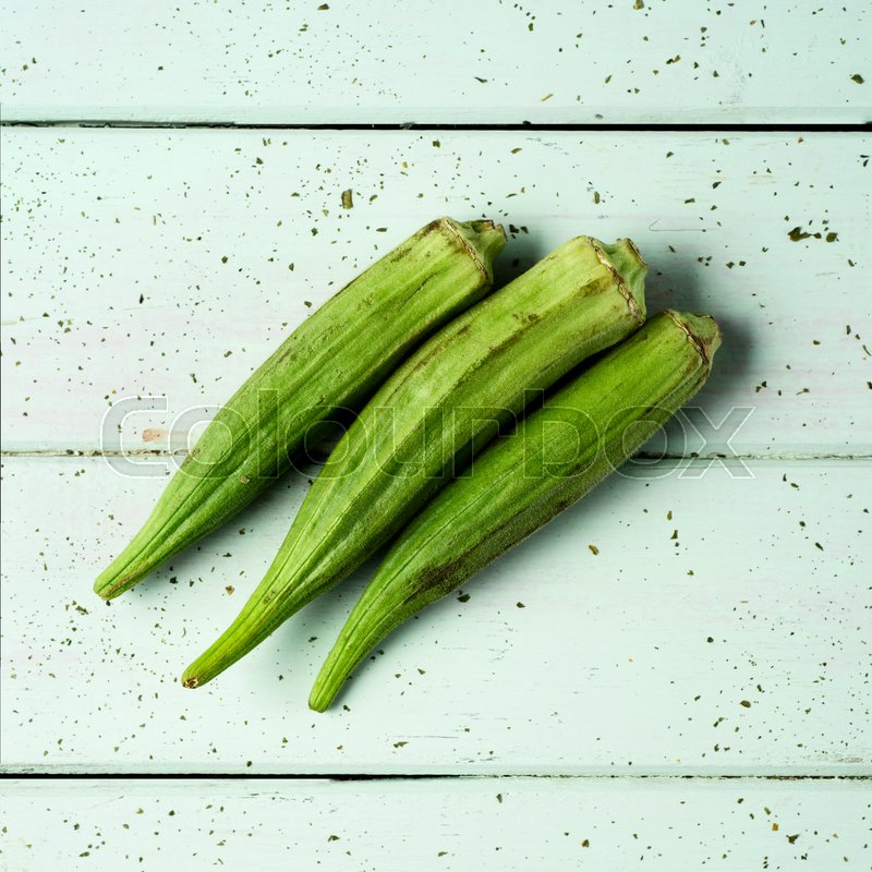 High angle view of some raw okra pods ... | Stock image | Colourbox