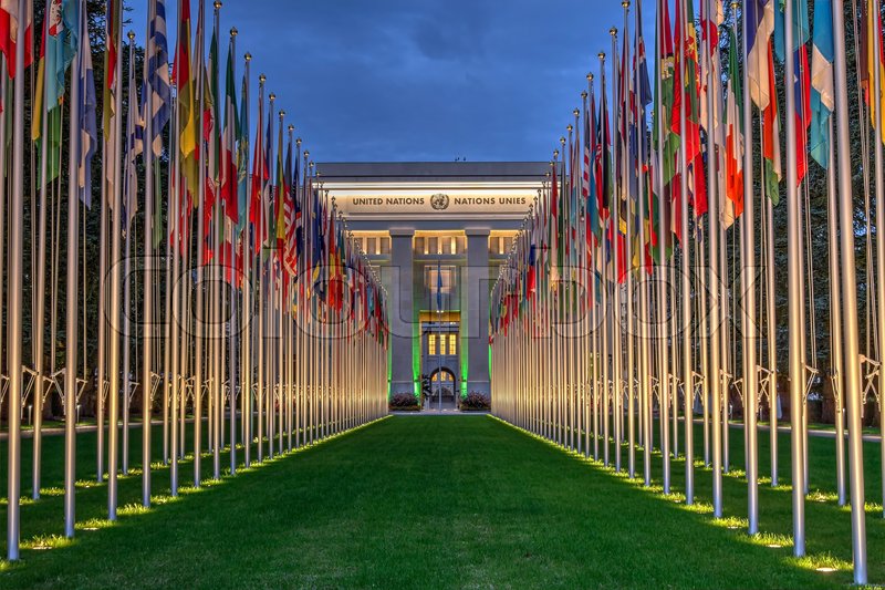 United-Nations by night in Geneva, ... | Stock image | Colourbox