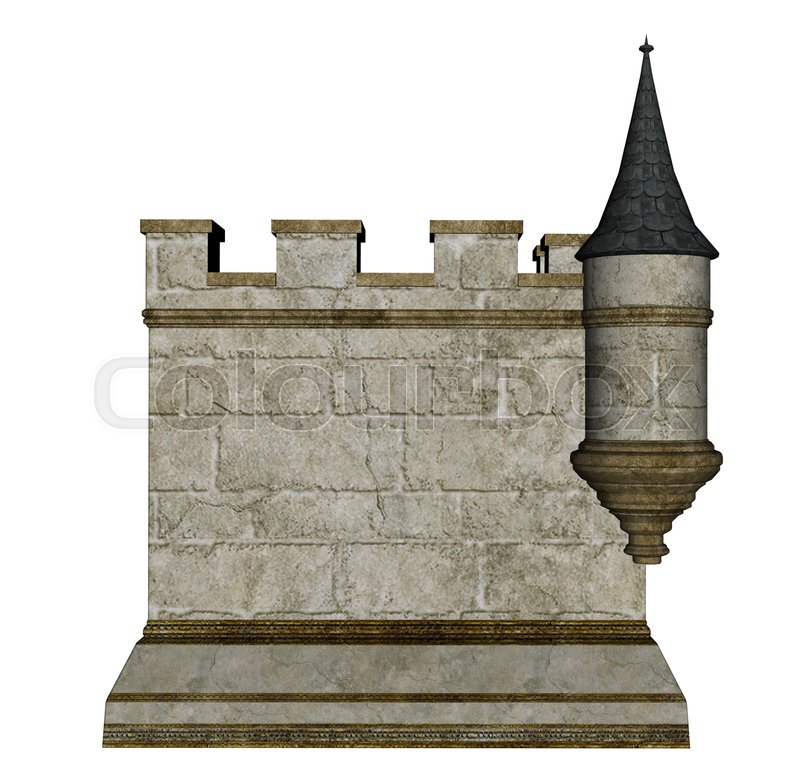 Castle wall and tower isolated in white ... | Stock image | Colourbox