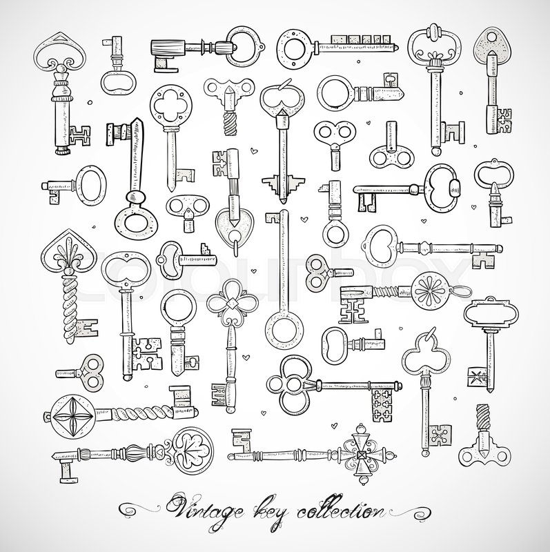 Big collection of doodle vintage keys ... | Stock vector | Colourbox