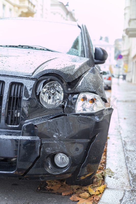 Damaged car, accident. Deformation of ... | Stock image | Colourbox